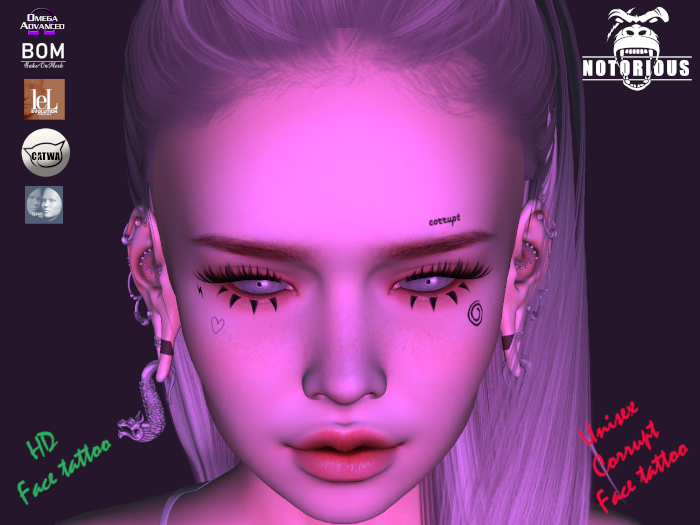 Second Life Marketplace - -Notorious - Corrupt Face tattoo Omega / BOM ...