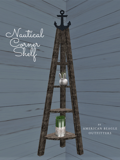 Second Life Marketplace - ABO - Nautical anchor corner shelf - brown & blue