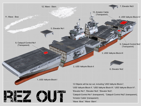 Second Life Marketplace - -MFFK- USS Valkyrie Aircraft Carrier
