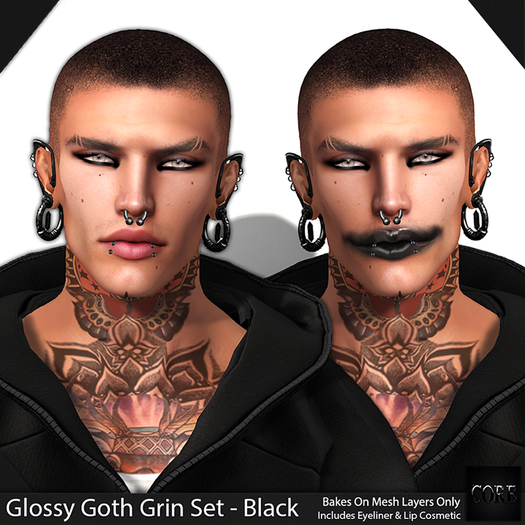 Second Life Marketplace - ::: Core ::: Glossy Goth Grin Set - Black (bom)
