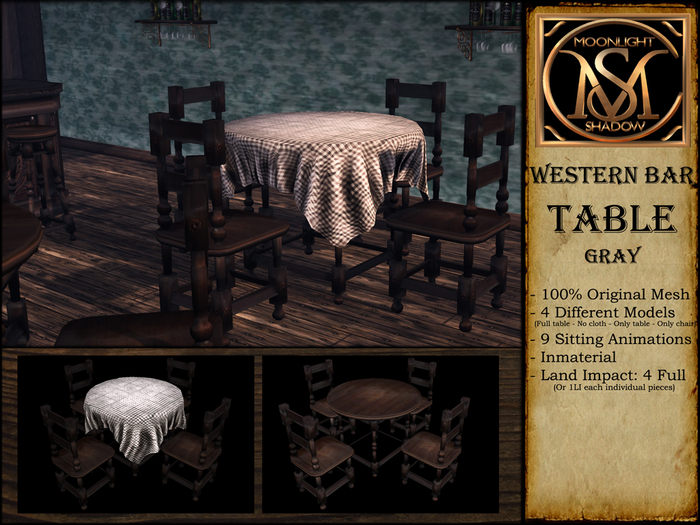 Second Life Marketplace - "Moon_Sha" Western bar Table - Gray (Boxed)