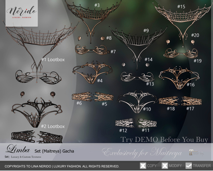 Second Life Marketplace - #5~Nerido~ Limba Bracelet L (Maitreya)-Gold/Black