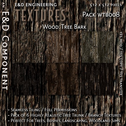 Second Life Marketplace - [WTB008] 6 Highly Realistic Tree Bark ...