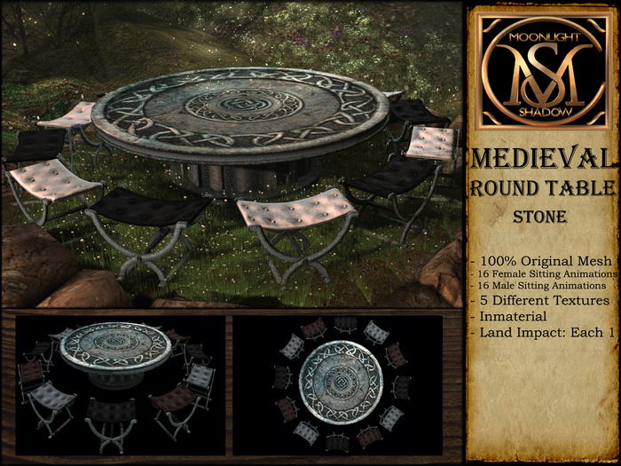Second Life Marketplace - "Moon_Sha" Medieval Round Table - Stone (Boxed)
