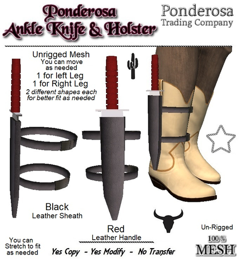 Second Life Marketplace - Ponderosa Ankle Knife & Holster - Black-Red ...