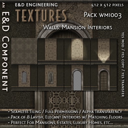 Second Life Marketplace - [WMI003] 8 Elegant Mansion Textures Wall ...
