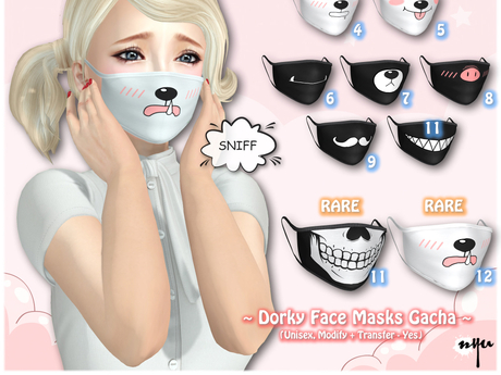 Second Life Marketplace - NYU - Dorky Face Masks Gacha, Bleh! (White)