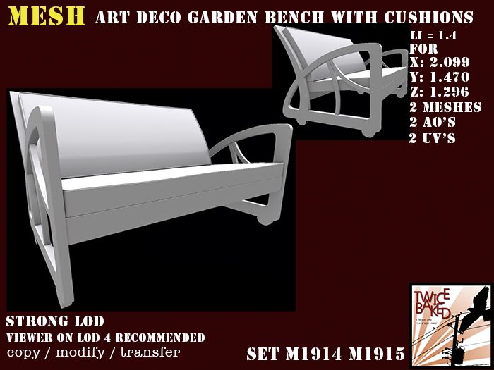 Second Life Marketplace - "TB" Gorgeous Art Deco garden bench M1914 M1915