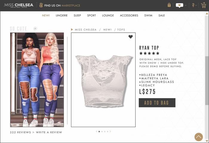 Second Life Marketplace - .miss chelsea. Ryan Top White