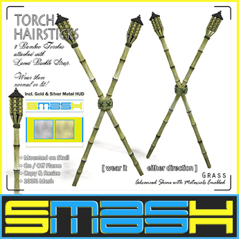 Second Life Marketplace - SMASH - Torch Hairsticks (Grass)