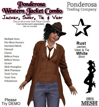 Second Life Marketplace - Ponderosa Western Jacket Combo - Rust