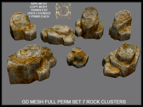 Second Life Marketplace - GD MESH FULL PERM SET 7 ROCK CLUSTERS