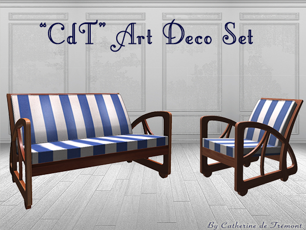 Second Life Marketplace - "CdT" Art Deco Bench & Fauteuil (stripes)