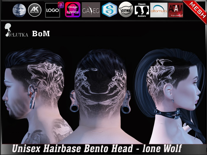 Second Life Marketplace - Unisex Hairbase Bento Head - lone Wolf