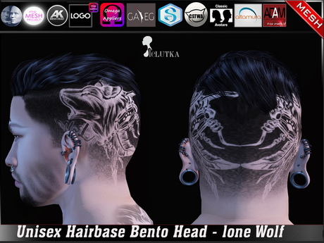 Second Life Marketplace - Unisex Hairbase Bento Head - lone Wolf