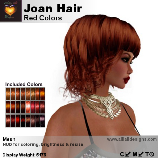 Second Life Marketplace - A&A Joan Hair Red Colors V2, boxed