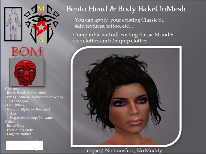 Second Life Marketplace - [MA] -Head bento & Body - BakesOnMesh -V2.0