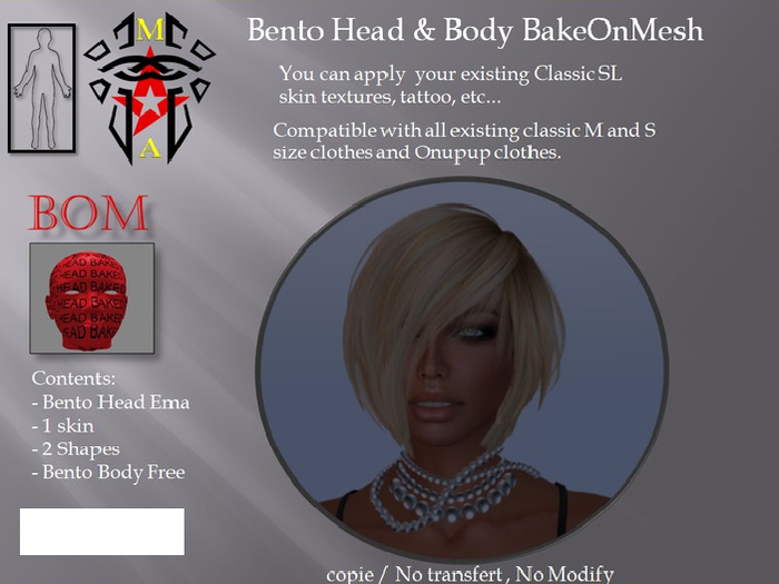 Second Life Marketplace - [MA] -Head bento & Body - BakesOnMesh -V1.0