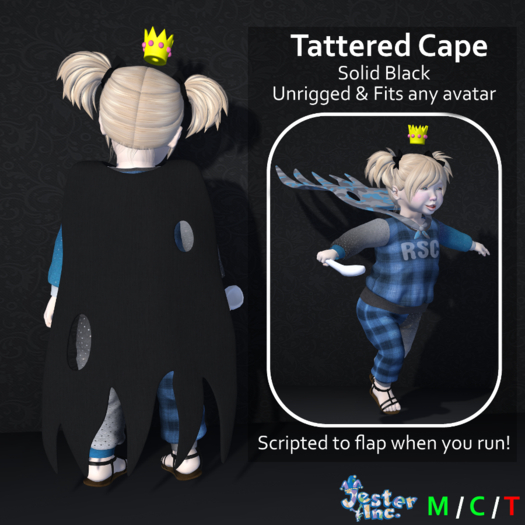 Second Life Marketplace - [Jester Inc.] Solid Black Tattered Cape!
