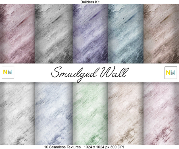Second Life Marketplace - Smudged Wall Builders Kit 10 Seamless Textures NM