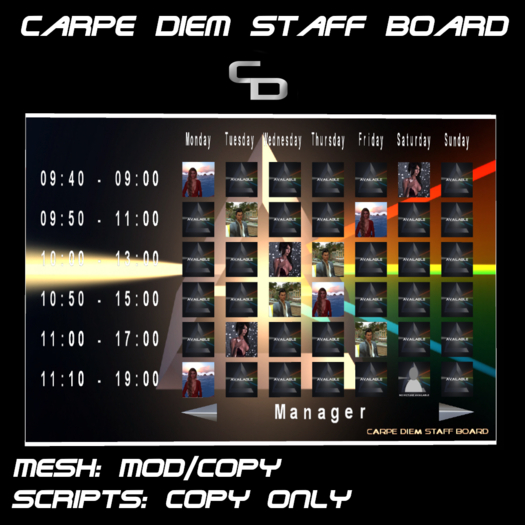Second Life Marketplace - Carpe Diem Schedule / Staff Board (mesh)