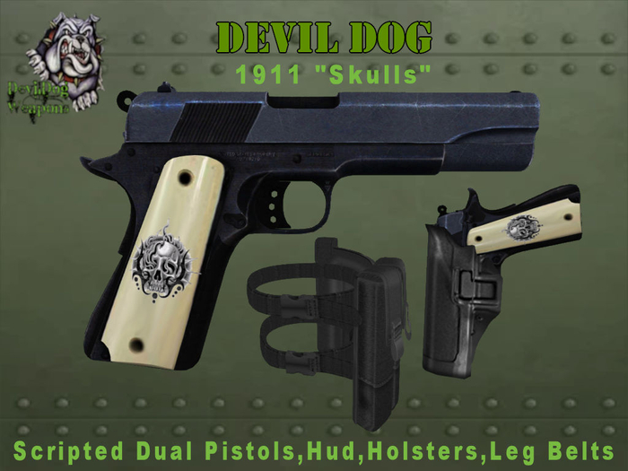 Second Life Marketplace - Devil Dog Weapons 1911 "Skulls" Dual Pistols ...