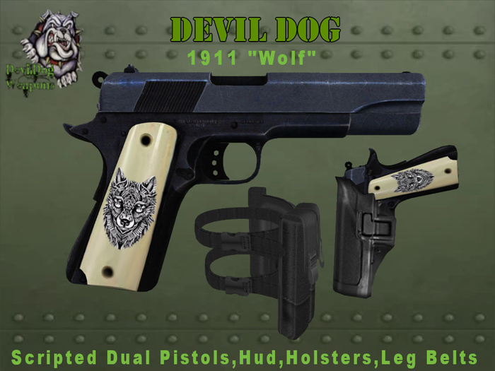 Second Life Marketplace - Devil Dog Weapons 1911 "Wolf" Dual Pistols (Box)