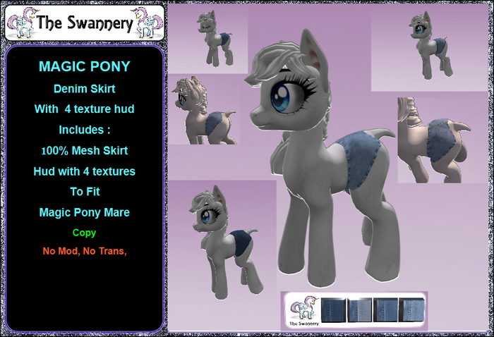 Second Life Marketplace - Magik Pony (Mare) - Worn Denim Skirt+ 4 color hud