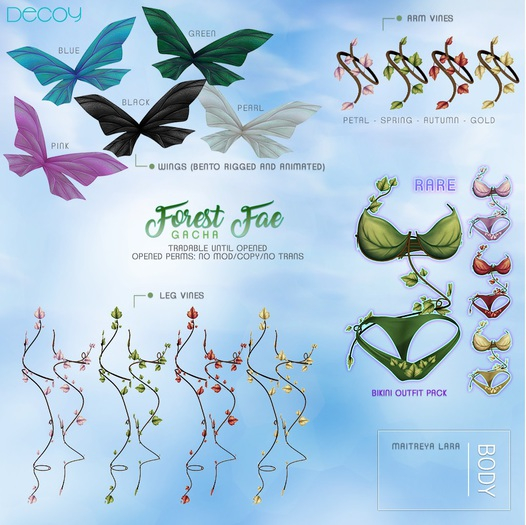 Second Life Marketplace Decoy Forest Fae Gacha Bikini Outfit Rare