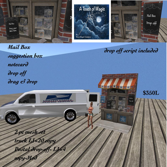 Second Life Marketplace - US Postal Truck & Mailbox Drop off set-BOX