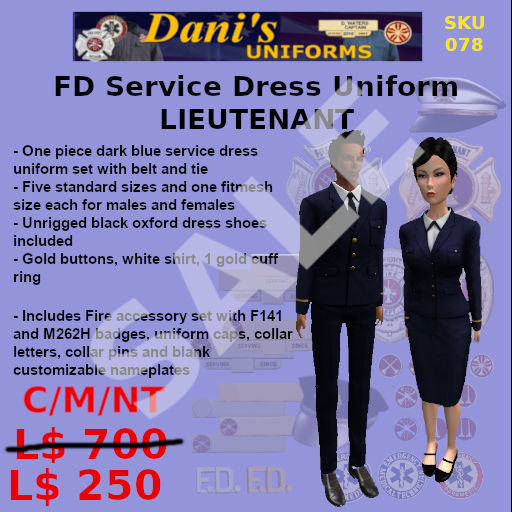 Second Life Marketplace - FD Service Dress Uniform LIEUTENANT - SALE
