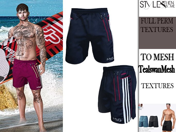 Second Life Marketplace - STYLES -v2 Mens Training Shorts Texture FULL PERM