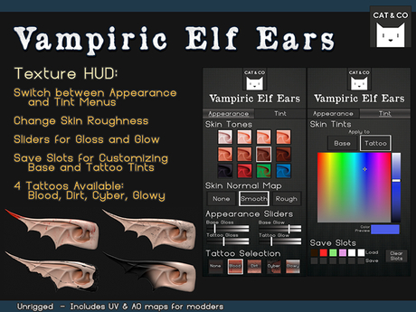 Second Life Marketplace - CAT&CO - Vampiric Elf Ears (COPY MOD Unrigged)