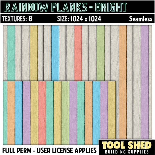 Second Life Marketplace - Tool Shed - Rainbow Planks - Bright Kit