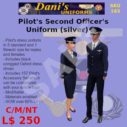 Second Life Marketplace - Pilot's Second Officer's Uniform (silver)