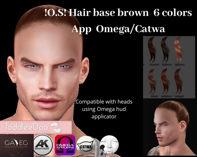 Second Life Marketplace - !O.S! Hair base hair 6 colors - Applier Omega