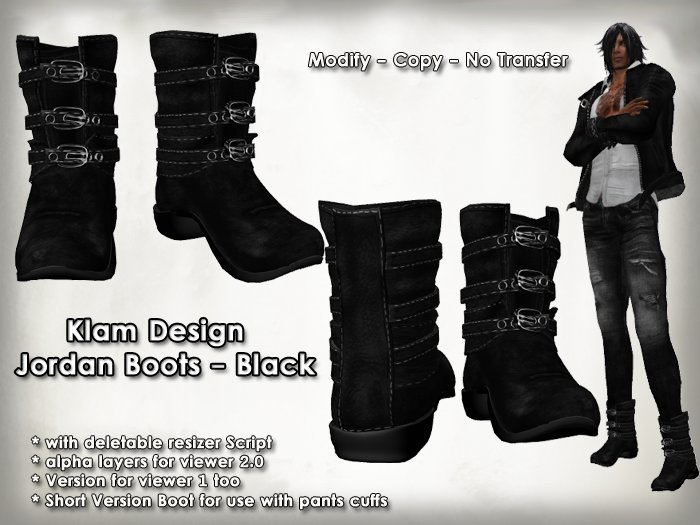 Second Life Marketplace - Klam Design - Jordan Boots - Black - Promo ...