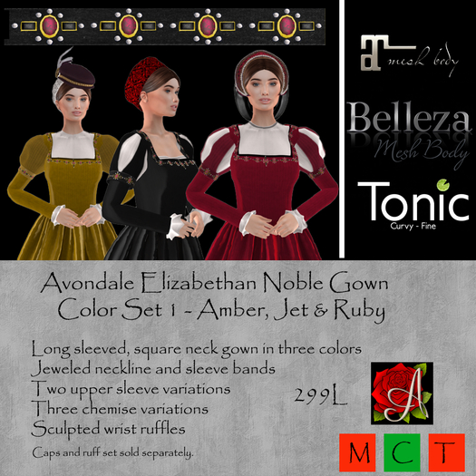 Second Life Marketplace - Avondale Elizabethan Noble Gown Set 1