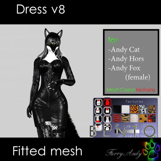 Second Life Marketplace - Furry Andy - Dress v8 for Andy Cat/Horse/Fox