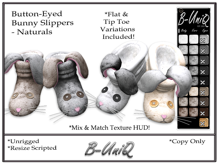 Second Life Marketplace - B-UniQ Button-Eyed Bunny Slipper Natural