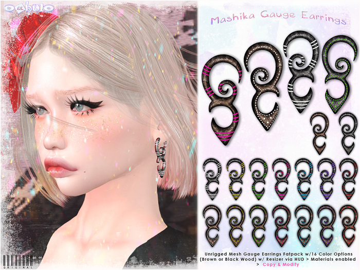 Second Life Marketplace - [ bubble ] Mashika Gauge Earrings Fatpack
