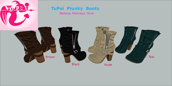 Second Life Marketplace - TuPei Plunky Boots - Set of 4 for Maitreya
