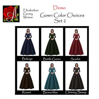 Second Life Marketplace - DEMO Avondale Elizabethan Gentry Gown Color Set 2