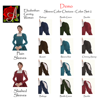 Second Life Marketplace - DEMO Avondale Elizabethan Gentry Gown Color Set 2
