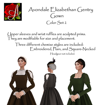 Second Life Marketplace - Avondale Elizabethan Gentry Gown Color Set 2