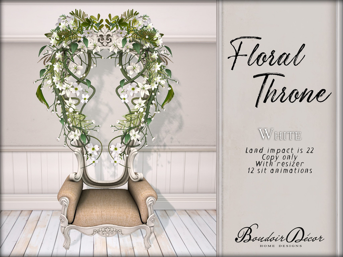 Second Life Marketplace - Boudoir-Floral Throne White