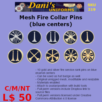 Second Life Marketplace - Mesh FD Collar Pins (Blue)
