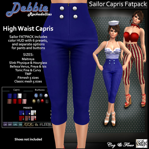Second Life Marketplace - C&F Rockadollies Debbie Sailor Capris FATPACK ...