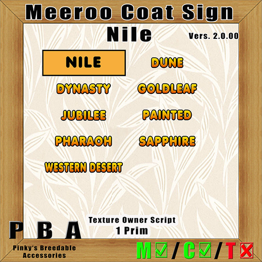 Second Life Marketplace - Meeroo Coat Sign Nile Vers 2