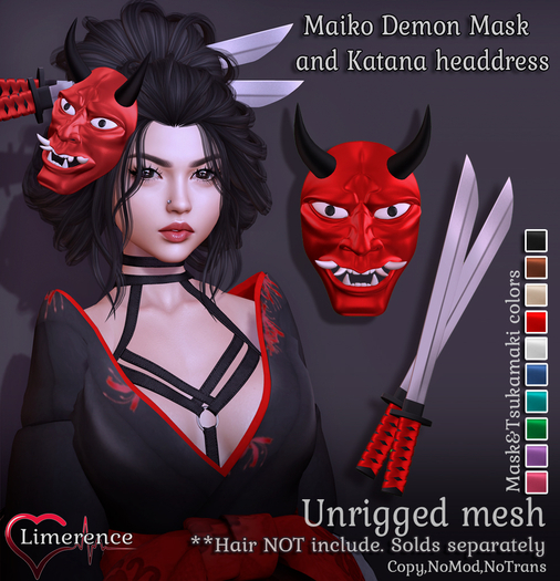 Second Life Marketplace - {Limerence} Maiko demon mask&katana headdress